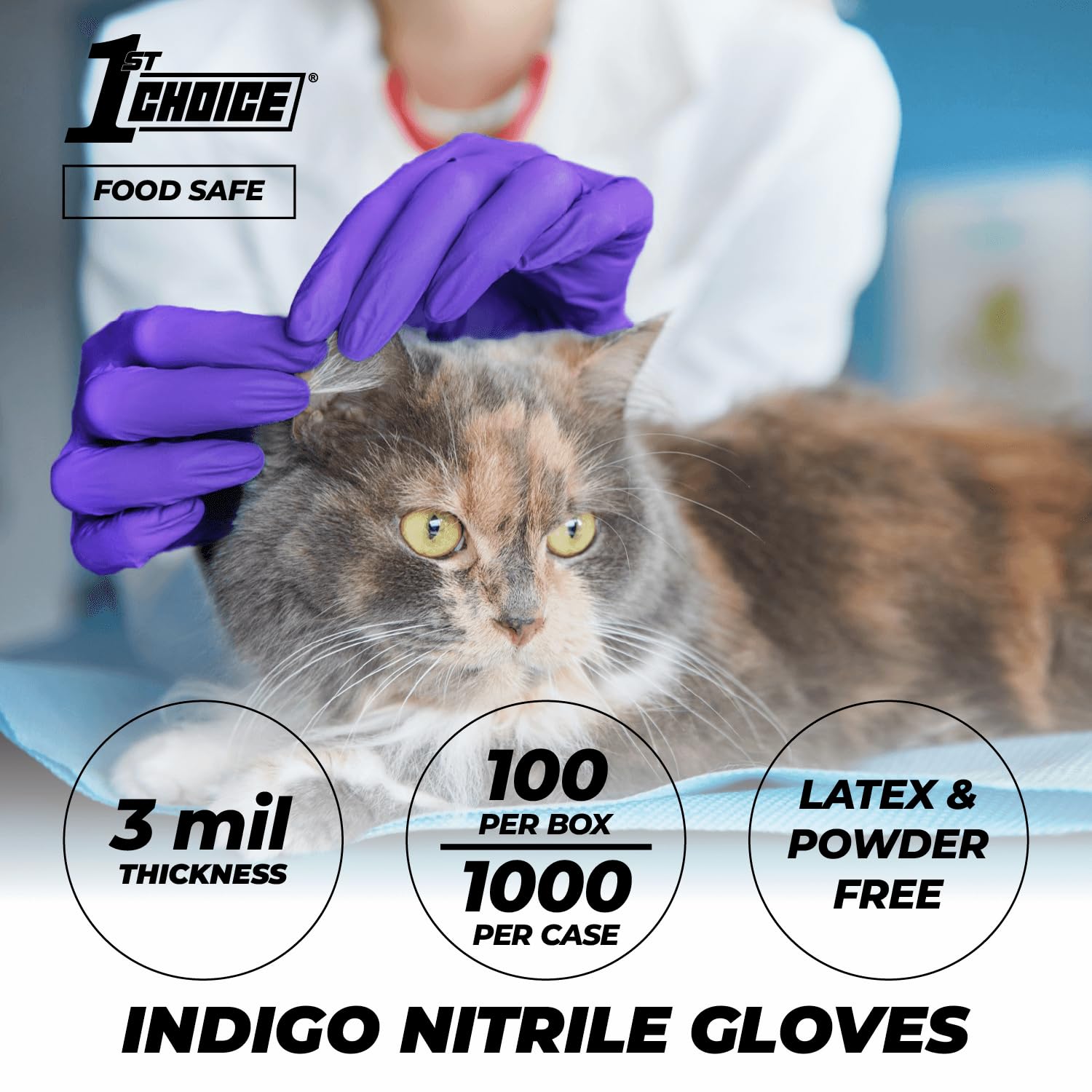 1st Choice Nitrile Disposable Gloves, 3 Mil Indigo Box of 100 Small Nitrile Gloves Disposable Latex Free - Medical Gloves