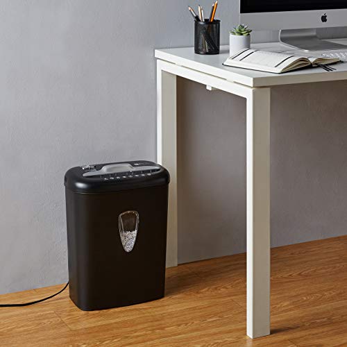 Amazon Basics 8-Sheet Capacity Cross-Cut Paper and Credit Card Shredder, 4.1 Gallon & Sharpening Lubricant Sheets - Pack of 12