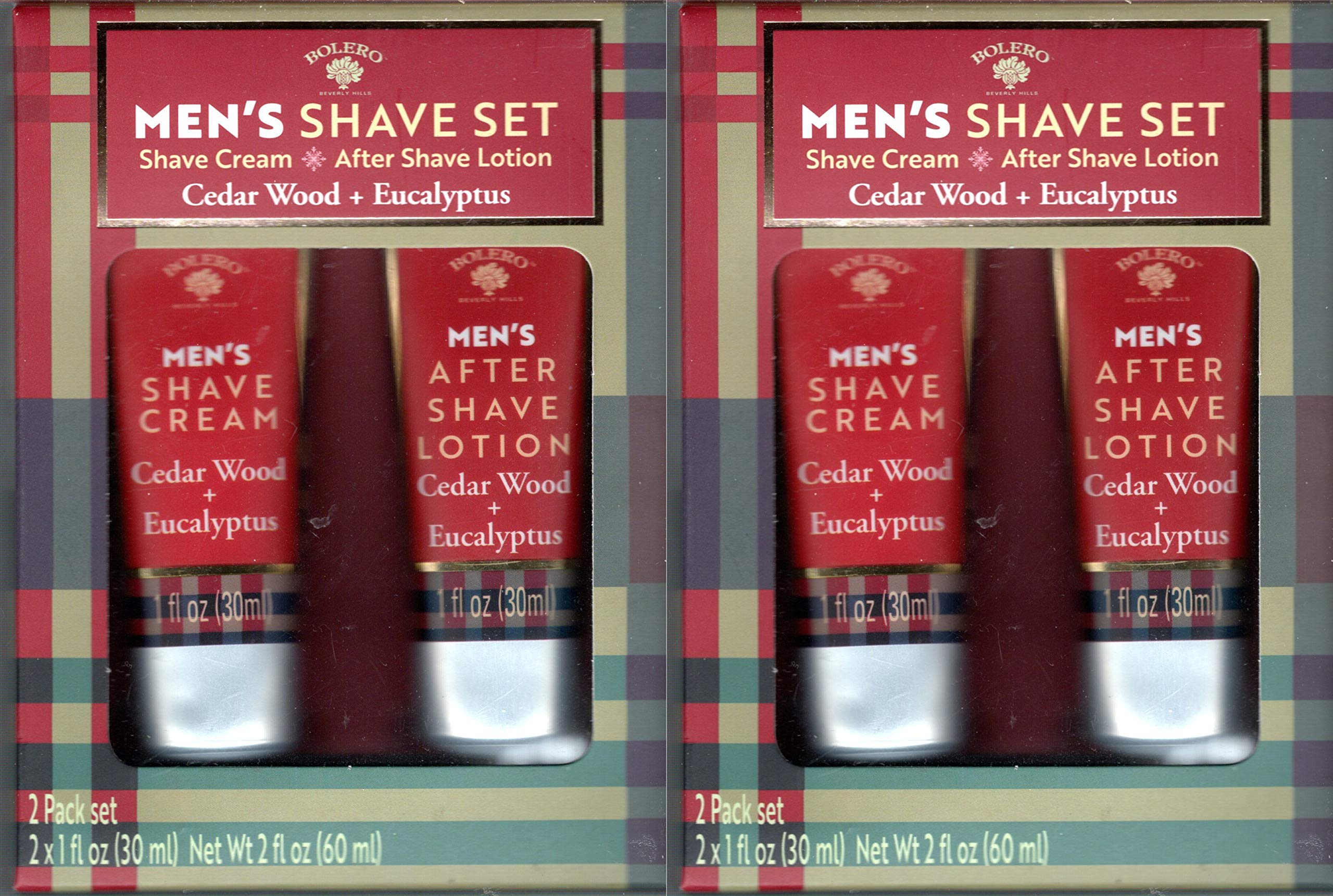 Bolero Beverly Hills Cedar Wood + Eucalyptus Men's Shave and After Shave Lotion Cream 2 Pack Set Moisturize 2 x 1fl oz (30ml) (Set of 2 Pack)