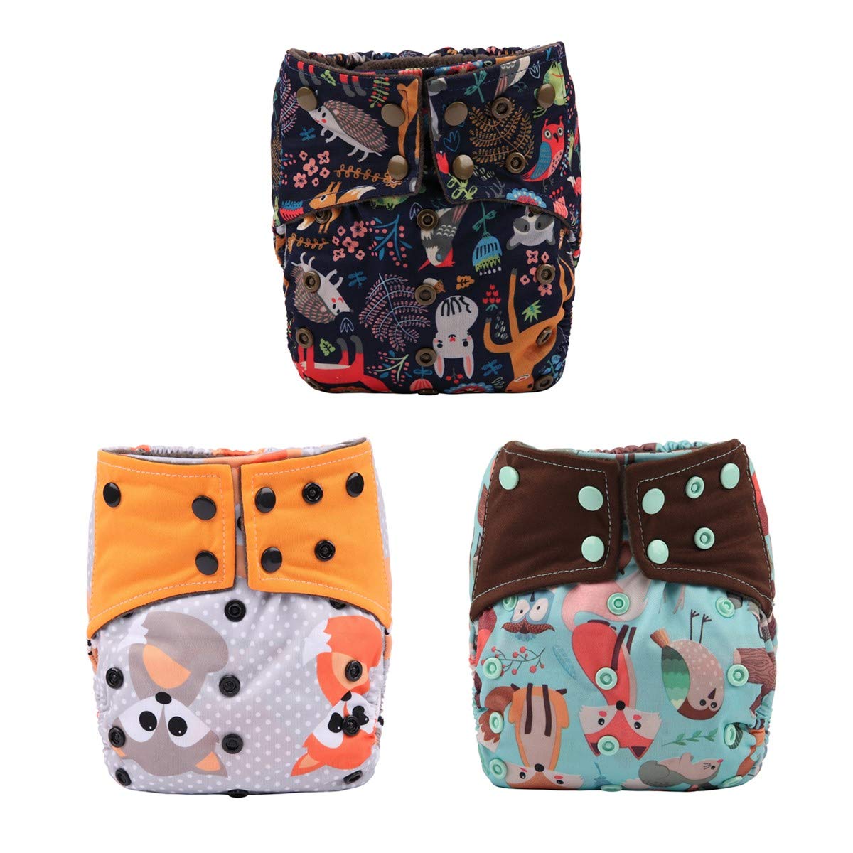 3 AIll in One Night AIO Cloth Diaper Nappy Sewn in Insert Reusable Washable (Sushi Pineapple)