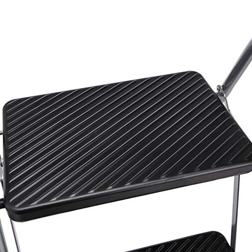 Amazon Basics Folding Step Stool - 2-Step, Steel, 200-Pound Capacity, Grey and Black