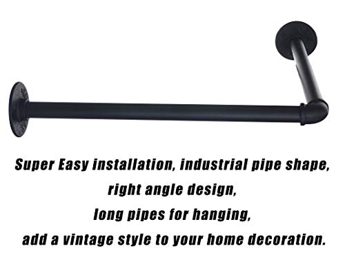 AddGrace Industrial Pipe Garment Rack Iron Wall Mounted Right Angle Corner Clothing Rack with Screws DIY Home Storage Display (Black) 18.1"