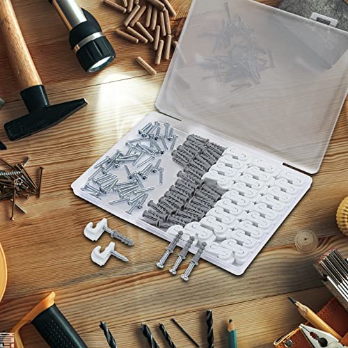 24 Pack White Down Wall Clip Closet Shelves Clips Wire Shelf Loop Clips Plastic Heavy Duty Wire Shelf Brackets Included Clips Screws and Expansion Tubes for Wire Closet Shelving