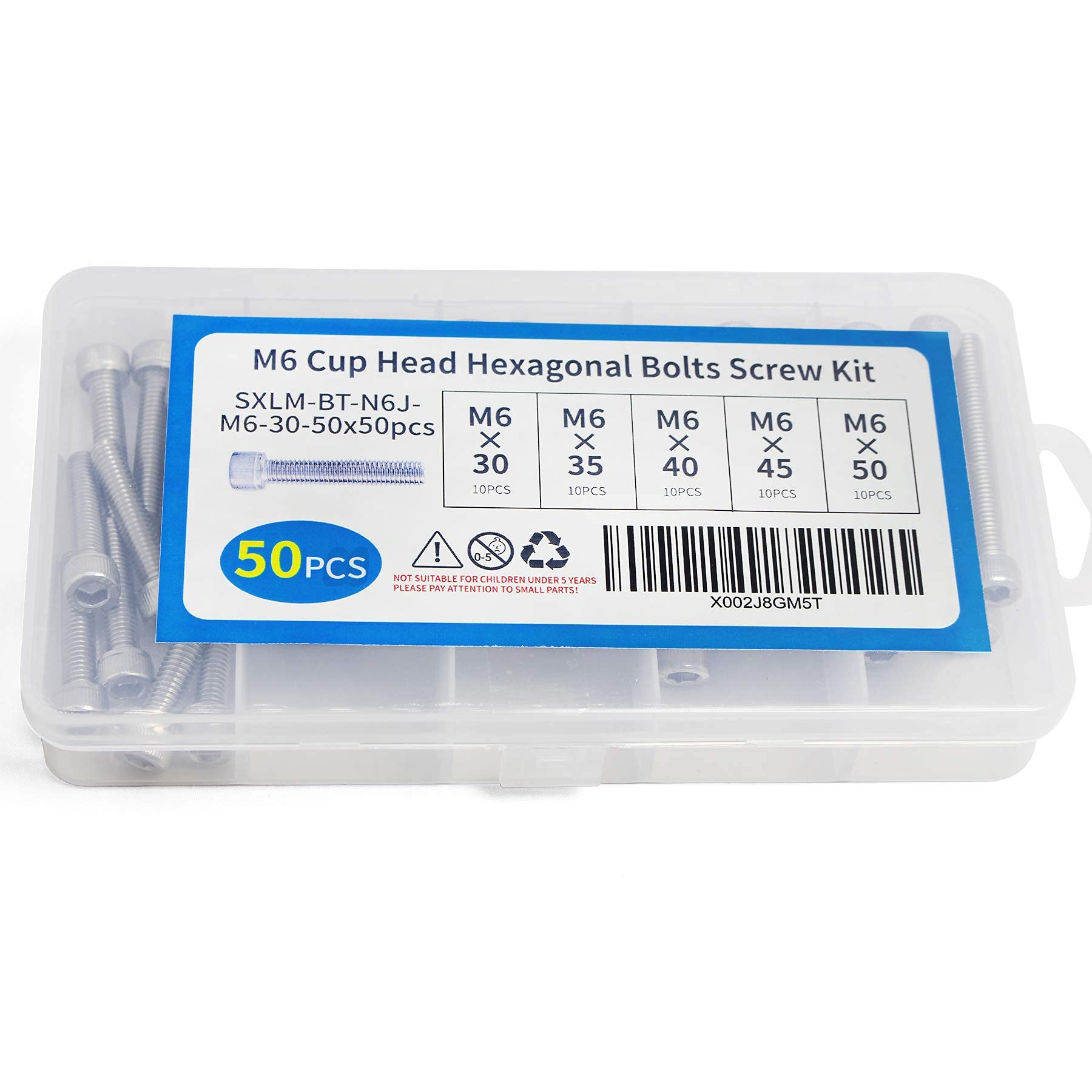 M6 x 30mm 35mm 40mm 45mm 50mm Socket Head Cap Screws Bolts 304 Stainless Steel Machine Metric Hex Socket Screw, 50PCS