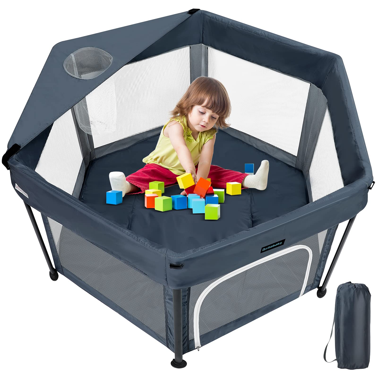 Baby Playpen, Bellababy Extra Large Playard, Kids Activity Centre, Portable with Soft Mattress & Storage Bag, Anti-Skid Pads, Lightweight, Indoor-Outdoor