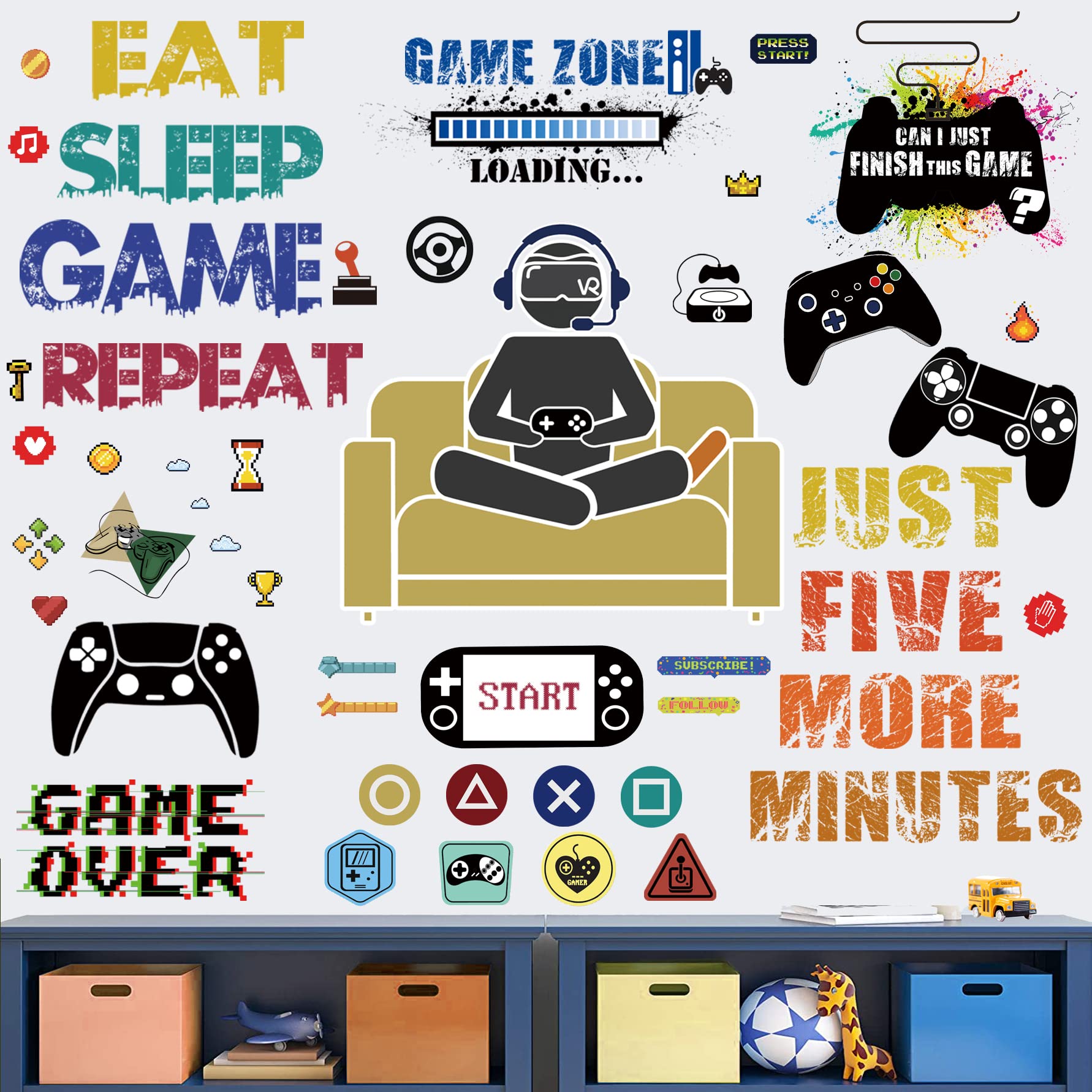 48 Pieces Creative Video Game Room Decor Excellent in Gamer Girl Accessories and Posters for Boys Bedroom, Wall Decals Decorations for Playroom Kids Room Teens Room
