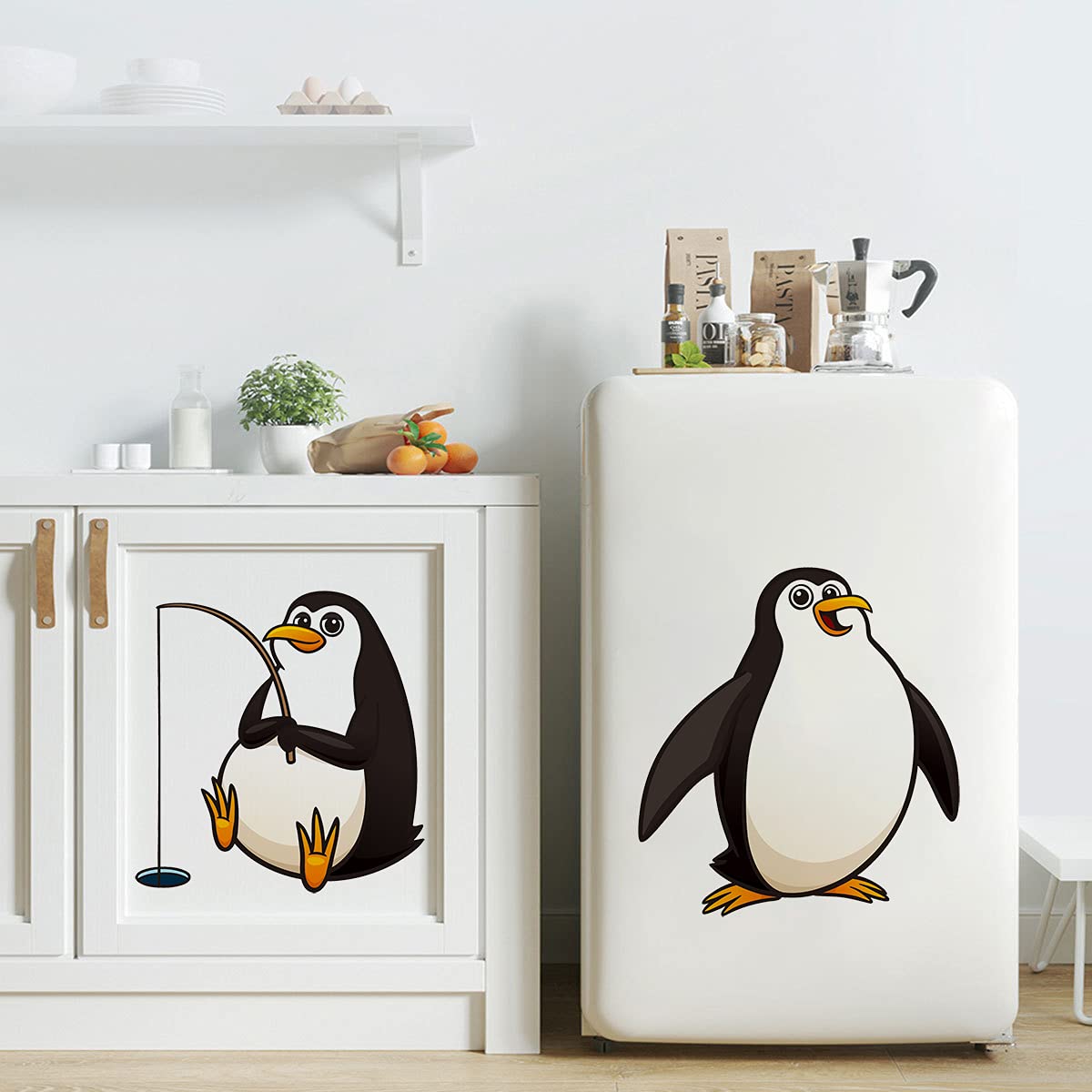 MEFOSS 4 Sheets Cute Penguin Wall Decals Removable Penguins Wall Paper Stickers Peel and Stick Baby Kids Bedroom Playroom Nursery Room Decor