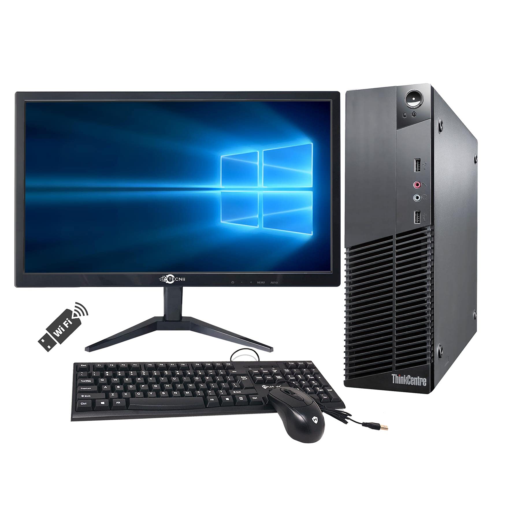 Lenovo ThinkCentre M93P Small Form Factor PC with Intel Quad Core i5 4570 Processor, 8GB DDR3 Memory, 500GB HDD, 20" Inch Monitor, Keyboard, Mouse, Power Cord, and Windows 10 Pro
