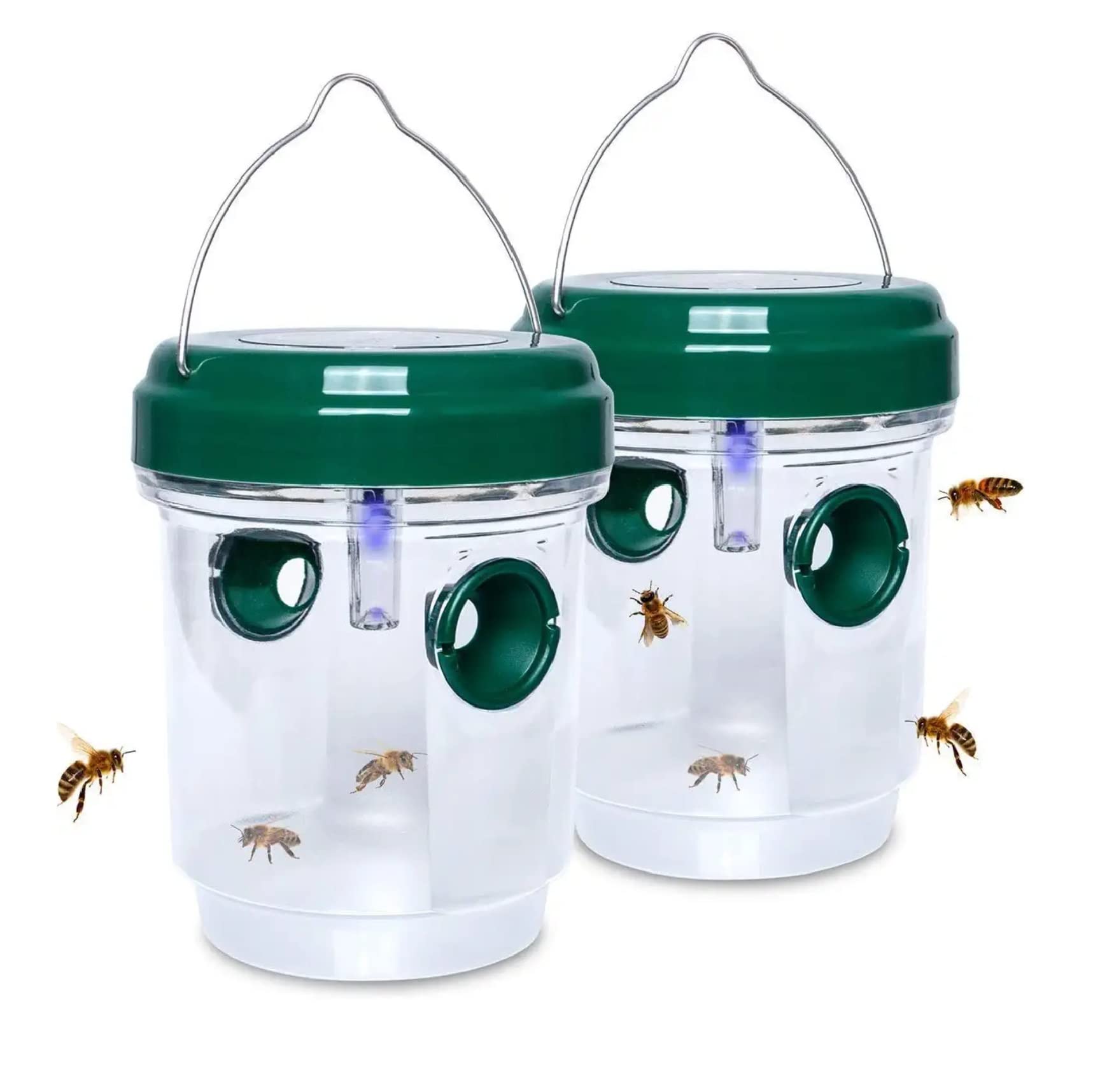 2 Pack Wasp Traps Outdoor Hanging, Carpenter Bee Traps for Outside, Yellow Jacket Trap Solar Powered Wasp Killer with UV LED Light, Bee Catcher Traps, Hornet Traps