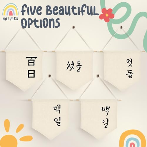 ARI MES - Korean First Birthday Hanging Canvas Banner, Dohl Decoration Korean, Durable Canvas Flag, First Birthday Decorations for Girl and Boy, Happy Birthday Banners Celebration, Korean-Cute