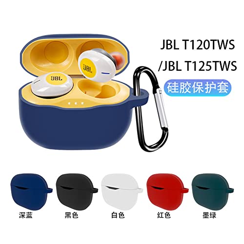2 Pack DAYJOY Soft Silicone Protective Case Cover Compatible with JBL Tune 120TWS/125TWS Earphone, Protective Skin Sleeve with Key Chain (Black+Blue)