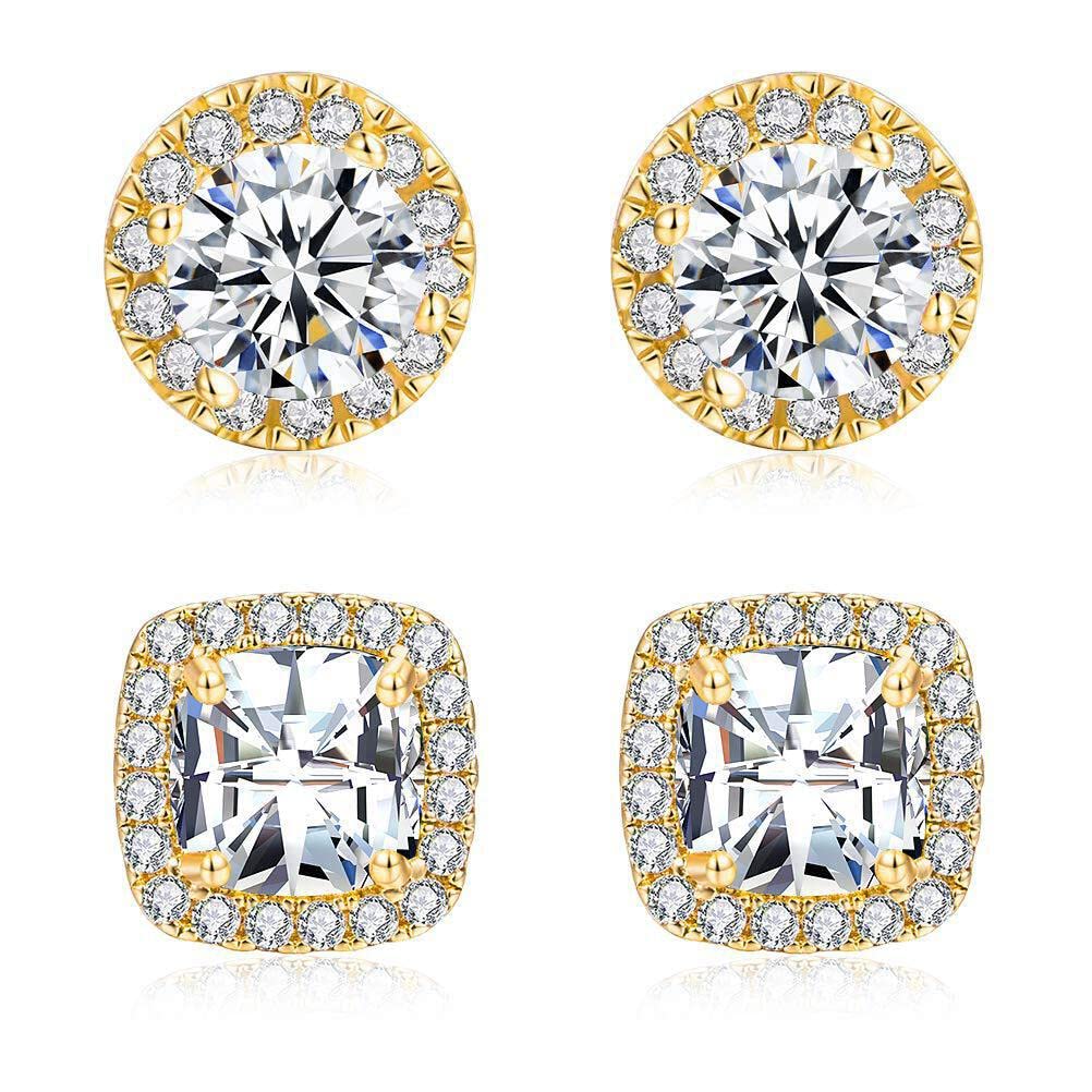 14K Gold Plated Earrings Cubic Zirconia Simulated Diamond Stud Earrings for Women Men