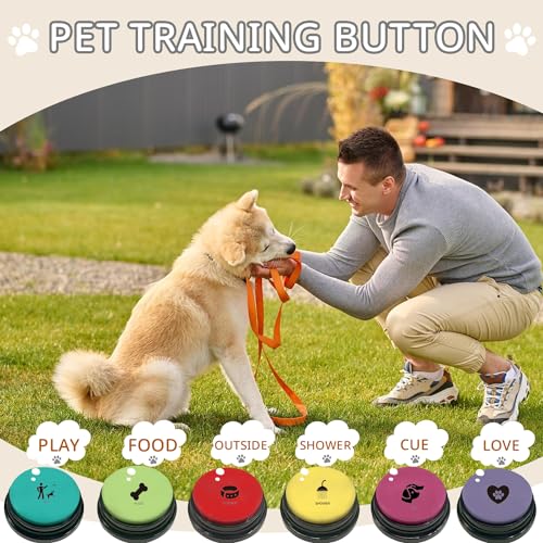 BOSKEY Set of 6 Dog Buttons, Dog Communication Button, Dog Talking Button, Recordable Button, Dog Touch Button, 50 Training Stickers to Teach Your Dog to Talk!(6 Pack)