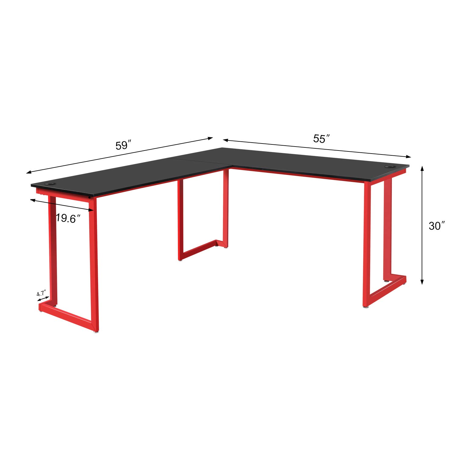 AOTIFARM L-Shaped Gaming Desk rner puter Desk Home Office Writing Workation Desk Modern PC Laptop udy Table Metal and Wood,Black and Red