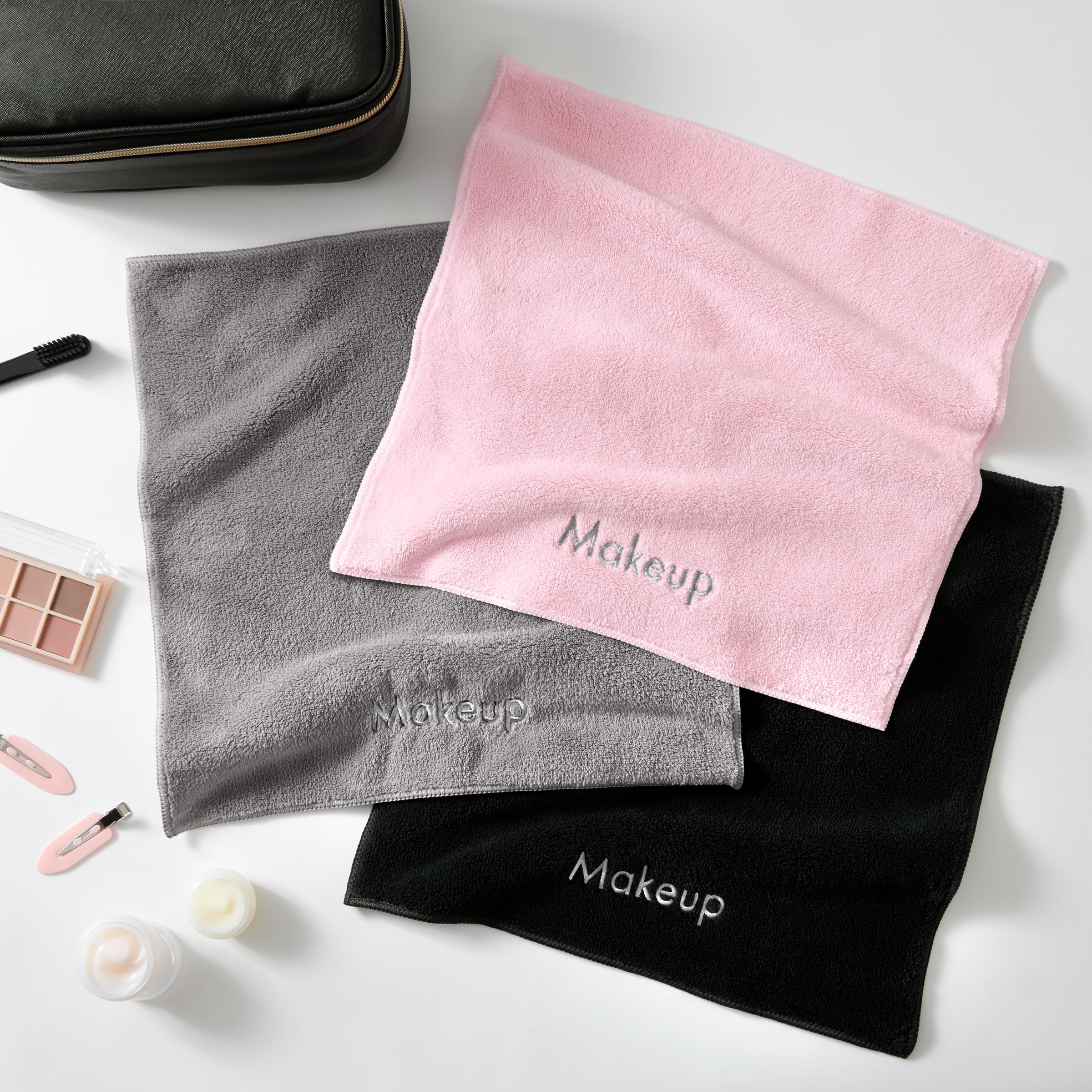 Arkwright Makeup Towels - Pack of 6 - Ultra Soft & Gentle Microfiber Coral Fleece Washcloth Face Make Up Remover, Reusuable Eraser Cloth Essentials for Hosts & Artists, 13 x 13 in, Grey