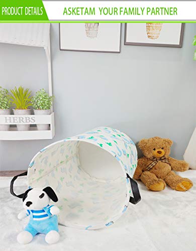 ASKETAM Fabric Laundry Basket Canvas Laundry Hamper for Dirty Clothes Toy Organizer Kid Nursery Room Decor Basket (Blue dinosaur)