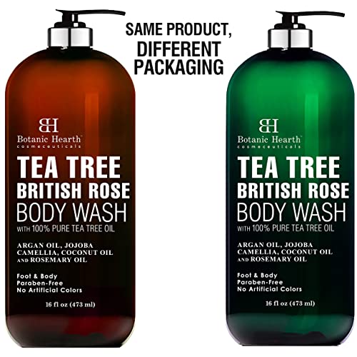Botanic Hearth Tea Tree Body Wash with British Rose Extract, Helps with Nails, Athletes Foot, Ringworms, Jock Itch & Acne, Soothes Itching & Promotes Healthy Skin and Feet, 16 fl oz