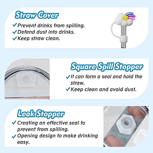 6PCS for Stanley Cup Accessory, FAMOPLAY Spill Stopper for Stanley 40 oz Tumbler with Handle 30 oz including H2.0, 3 Straw Covers, 1 Spill Stopper, 1 Leak Stopper and 1 Cup Boot