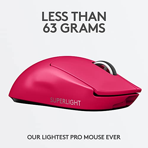 Logitech G PRO X SUPERLIGHT Wireless Gaming Mouse, Ultra-Lightweight, HERO 25K Sensor, 25,600 DPI, 5 Programmable Buttons, Long Battery Life, Compatible with PC / Mac - Magenta
