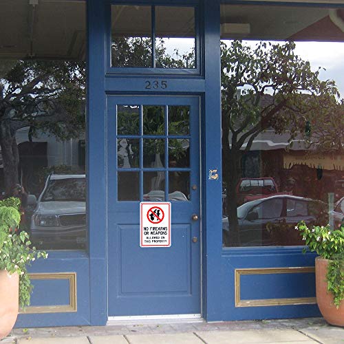 2-Pack No Firearms Guns Or Weapons Allowed Sign, 10"x 7" .04" Aluminum Reflective Sign Rust Free Aluminum-UV Protected and Weatherproof