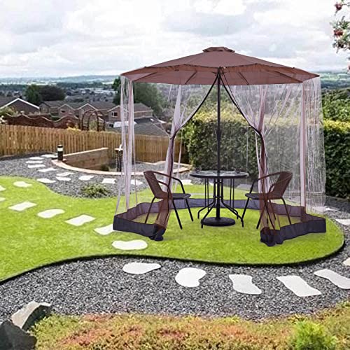 9FT-11FT Patio Table Umbrella Mosquito Netting, Patio Umbrella Screen Mesh Mosquito Netting with Double Door Zipper and Carry Bag, Beige