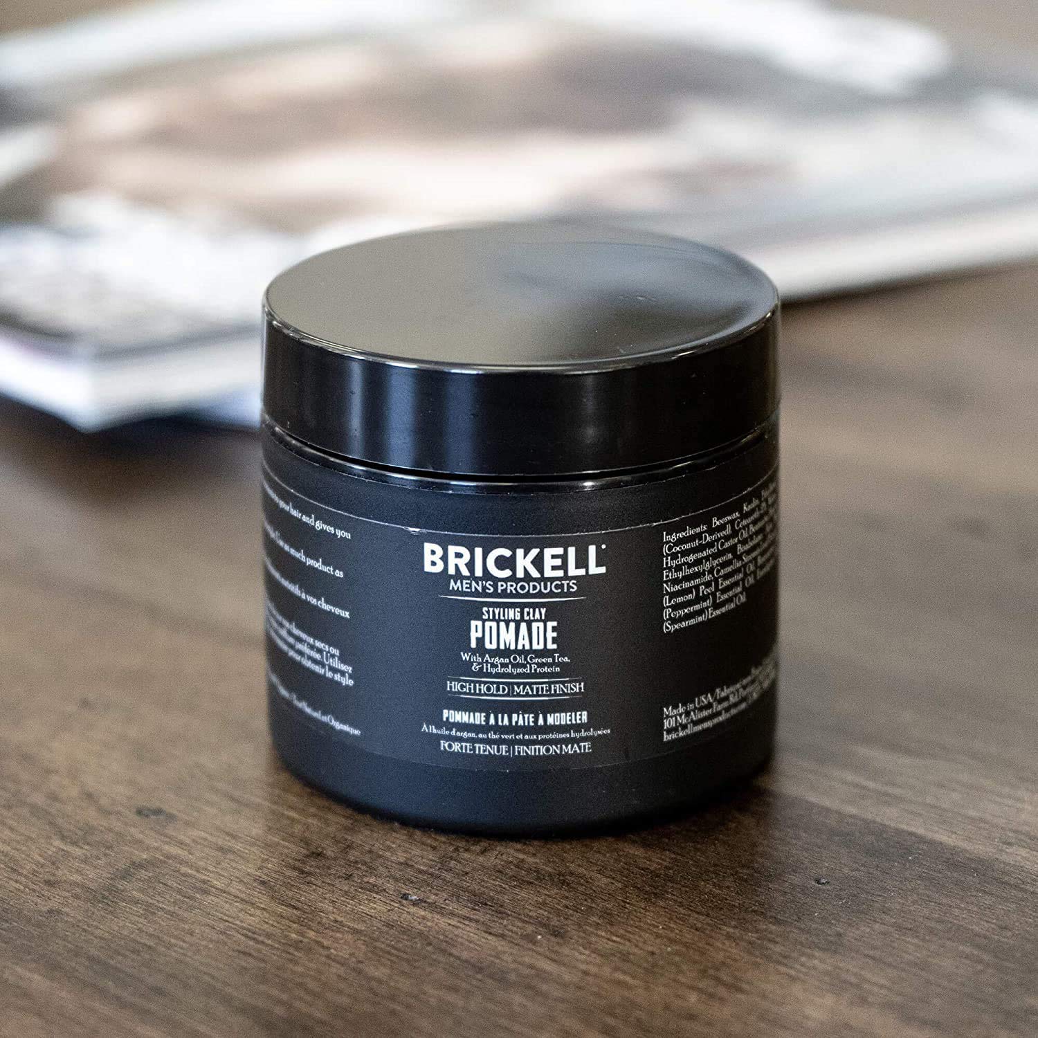 Brickell Men's Products Hair Styling Clay Pomade For Men, Natural & Organic with Strong Hold & Matte Finish, Product for Modern Hairstyles, 2 Ounces, Scented