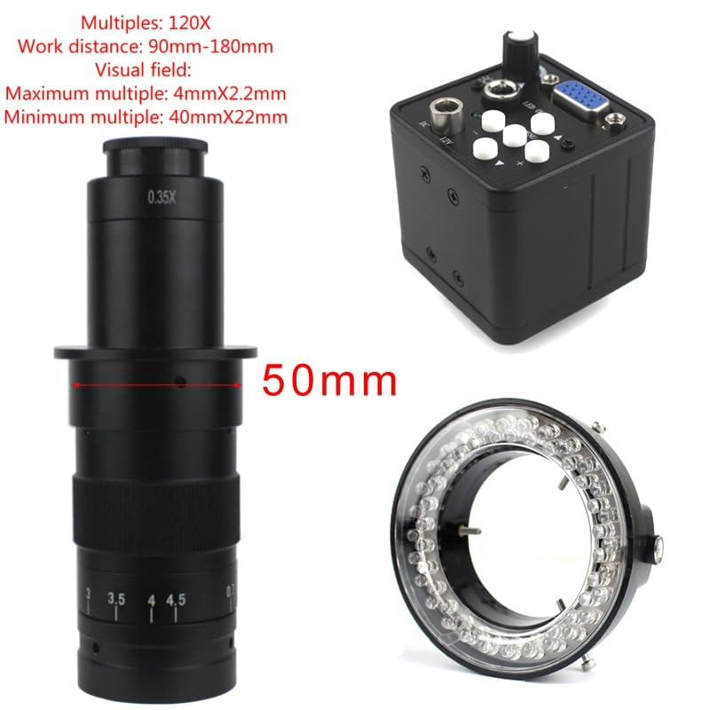13MP VGA Industrial Video Digital Microscope Camera 100X-300X Zoom C Mount Lens for Phone PCB Repair Soldering (Color : 130X 40MM)
