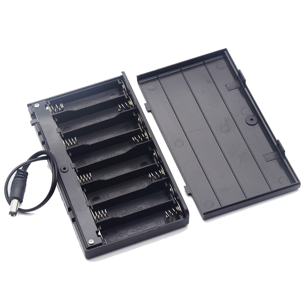 8x1.5V AA Battery Holder Case Box with DC 5.5x2.1mm Male Connector ON/Off Switch with Cover Pack of 2 (12V)