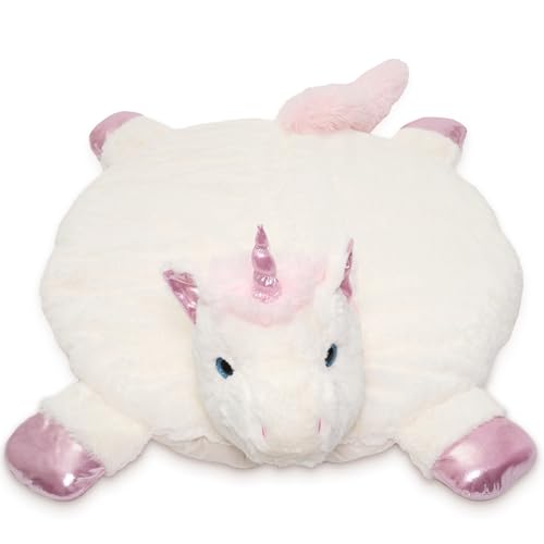 Bearington Baby Dreamer Baby Play Mat, 30 x 30 Inch White and Pink Unicorn Plush Stuffed Animal Blanket