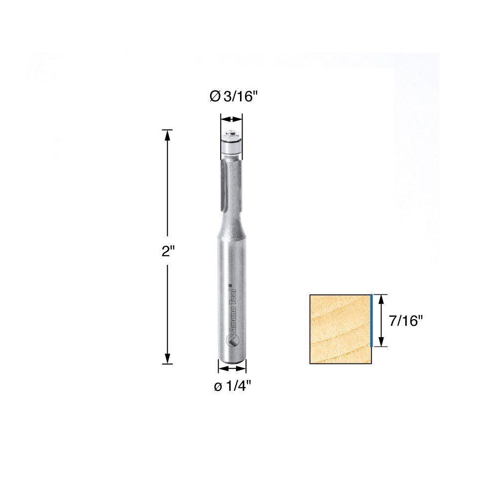 Amana Tool - MR0102 Carbide Tipped Miniature Flush Trim 3/16 Dia x 7/16 x 1/4" Shank w
