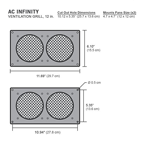 AC Infinity White Ventilation Grille 12", for PC Computer AV Electronic Cabinets, Replacement Grille for AIRPLATE S7/T7