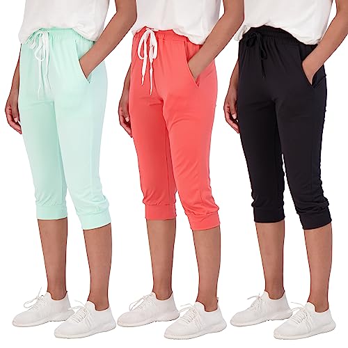 3 Pack: Womens Soft Capri Jogger Women Running Bottoms Capris Running Sports Yoga Lounge Active Ladies Warm Sweatpants Joggers Pants Casual Athletic Pockets Summer Yoga Cropped Cuffed - Set 5, M