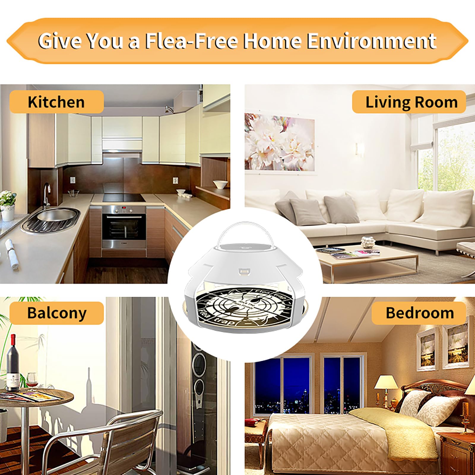 2 Packs Flea Traps for Inside Your Home with Light, Flea Light Trap for Bug USB Charing Insect Pest Control Traps for Kitchen, Living Room, Balcony, and Bedroom