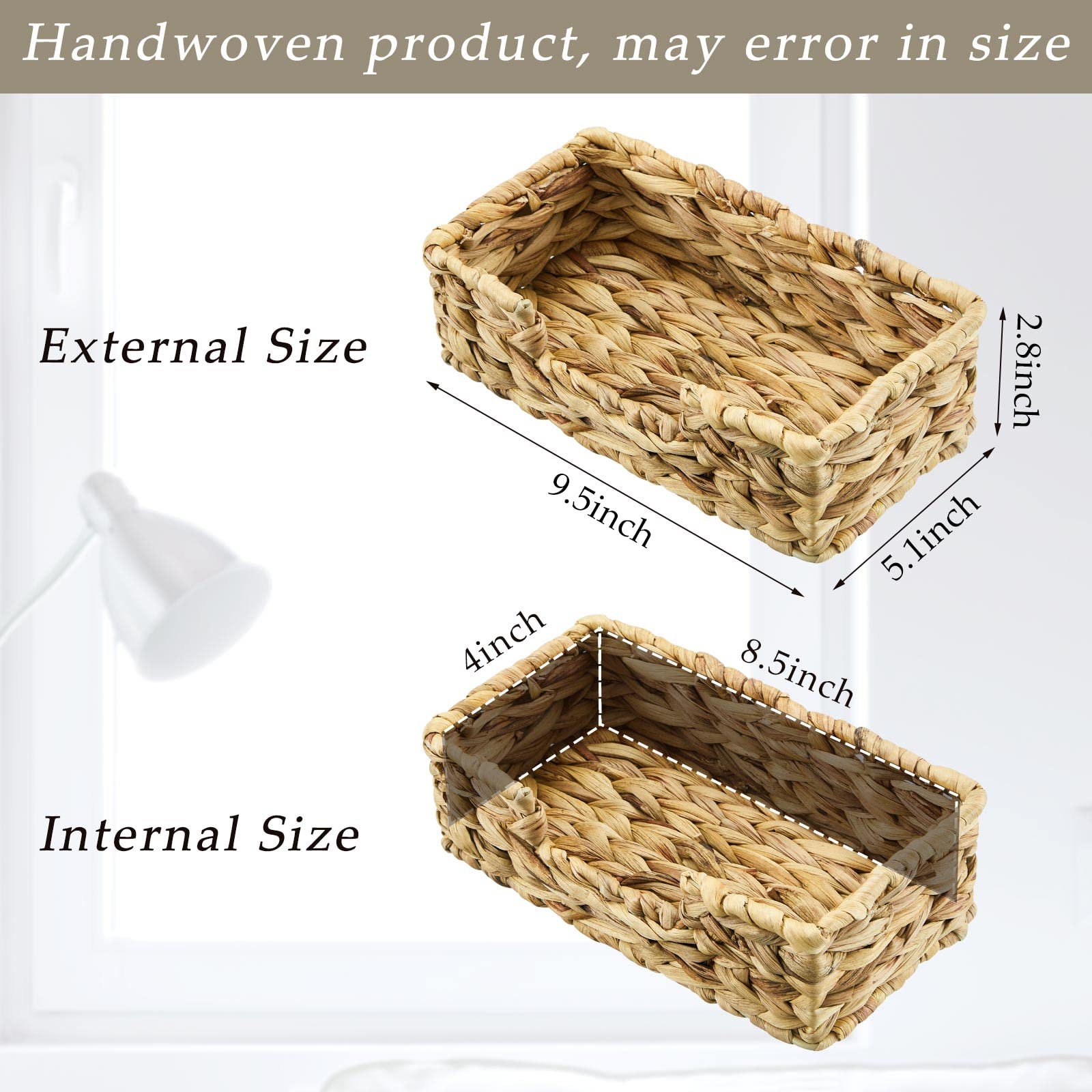 2 Pieces Water Hyacinth Napkin Holder Rectangle Wicker Baskets Rustic Wicker Paper Hand Towels Storage Tray Woven Bathroom Napkin Holder Tray for Kitchen Dining Bathroom Vanity Countertop