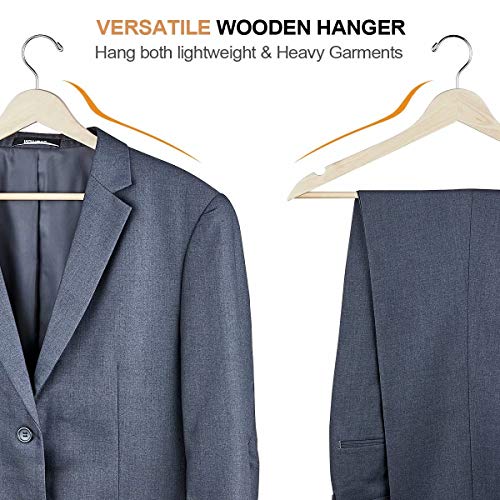 ELONG HOME Solid Wooden Hangers 20 Pack, Wood Coat Hangers with Extra Smooth Finish, Precisely Cut Notches and Chrome Swivel Hook, Wooden Clothes Hangers for Shirt Suit Jacket Dress