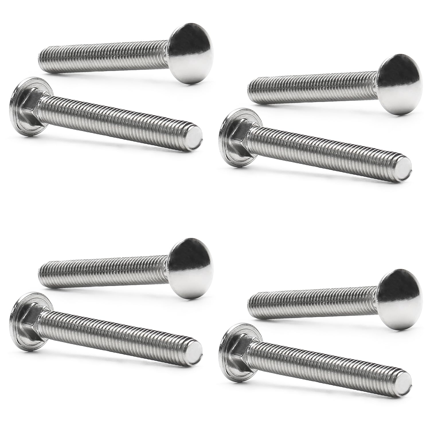 Yinpecly 8Pcs M8Ă60mm 1.25mm Pitch Length 304 Stainless Steel Round Domed Head Square Neck Carriage Bolts Silver Tone