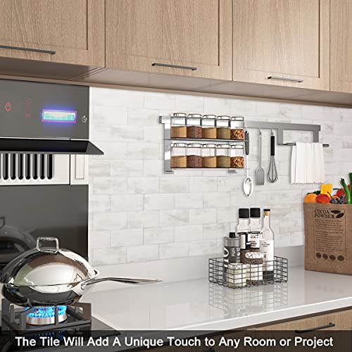 BeNice Stick on Subway Tiles Peel and Stick Backsplash, Adhesive Wall Tiles Peel and Stick Imitaiton Marble Tiles Stickers(5sheets,Rustic Gray)
