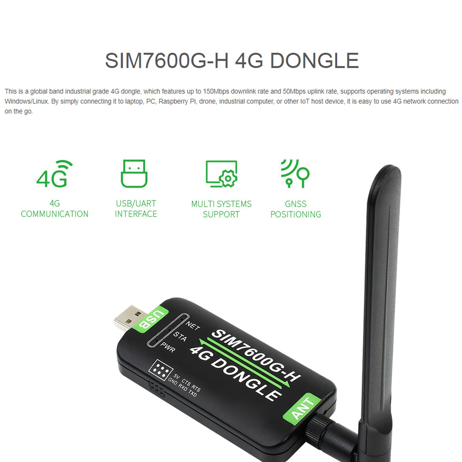 4G LTE USB WiFi Modem, LTE/4G 150 Mbps USB Mobile Module with SIM Card Slot, High Speed Portable Travel Hotspot Mini Router Supports USB, UART for PC, Industrial Computer