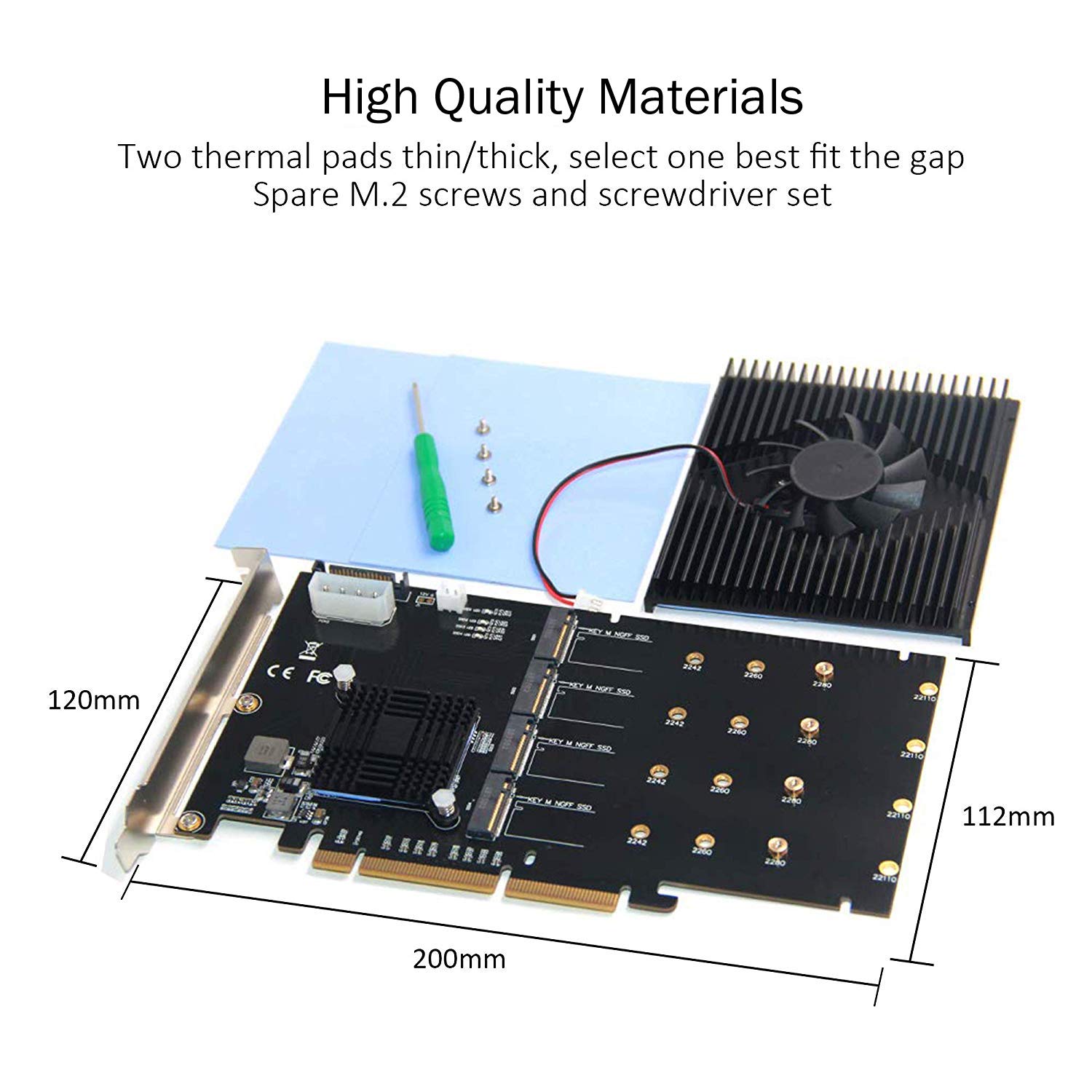 A ADWITS Quad M.2 NVMe SSD PCIe X16 Adapter,ASM2824 PCI Express 3.0 X16 Switch to 4 Ports M.2 Adapter Card,Supports RAID,PCIe Bifurcation,4 X4 NVMe(AHCI Compatible)M.2 SSD in Size 2242/2260/2280/22110