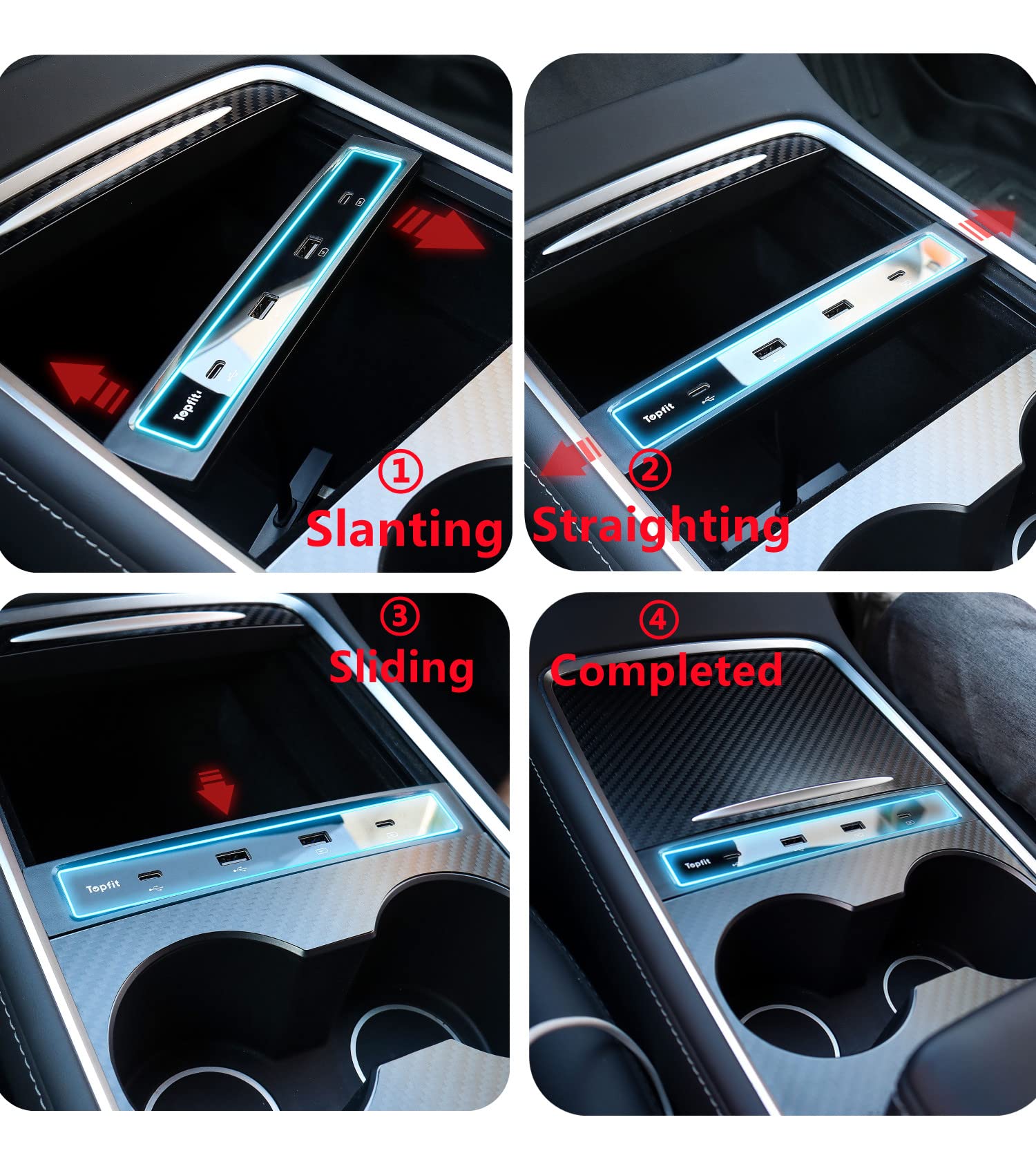 2023-2021 Tesla Model Y Model 3 Docking Station 4 in 1 USB Hub Center Console Adapter Cable Charger Powered Splitter Extension Accessories