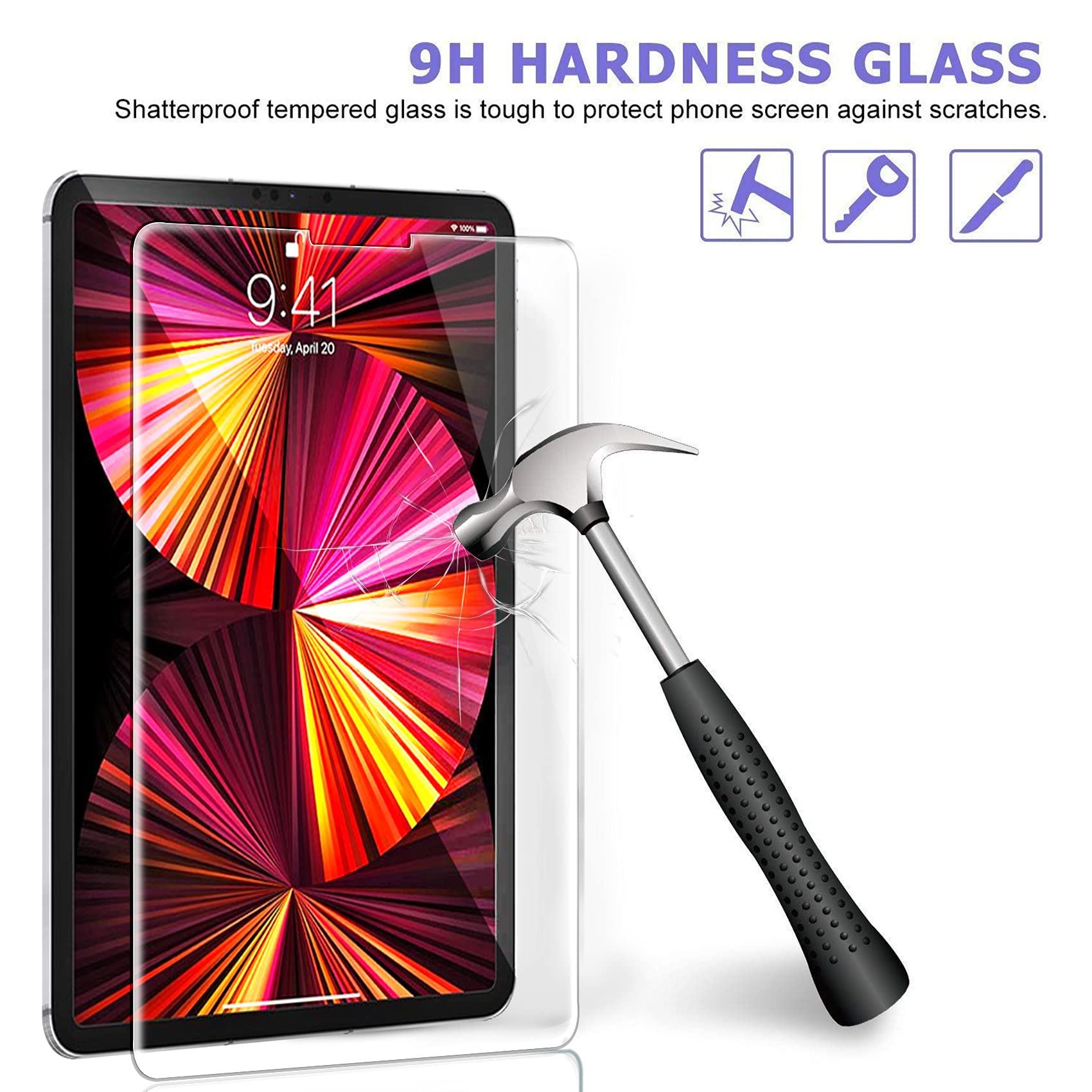 Ferilinso Designed for iPad Pro 11 Inch Screen Protector Accessories 2022 2021 2020 2nd 3rd 4th Generation 2 Pack Tempered Glass with 2 Pack Camera Lens Protector Suitable for Apple Pencil Face ID
