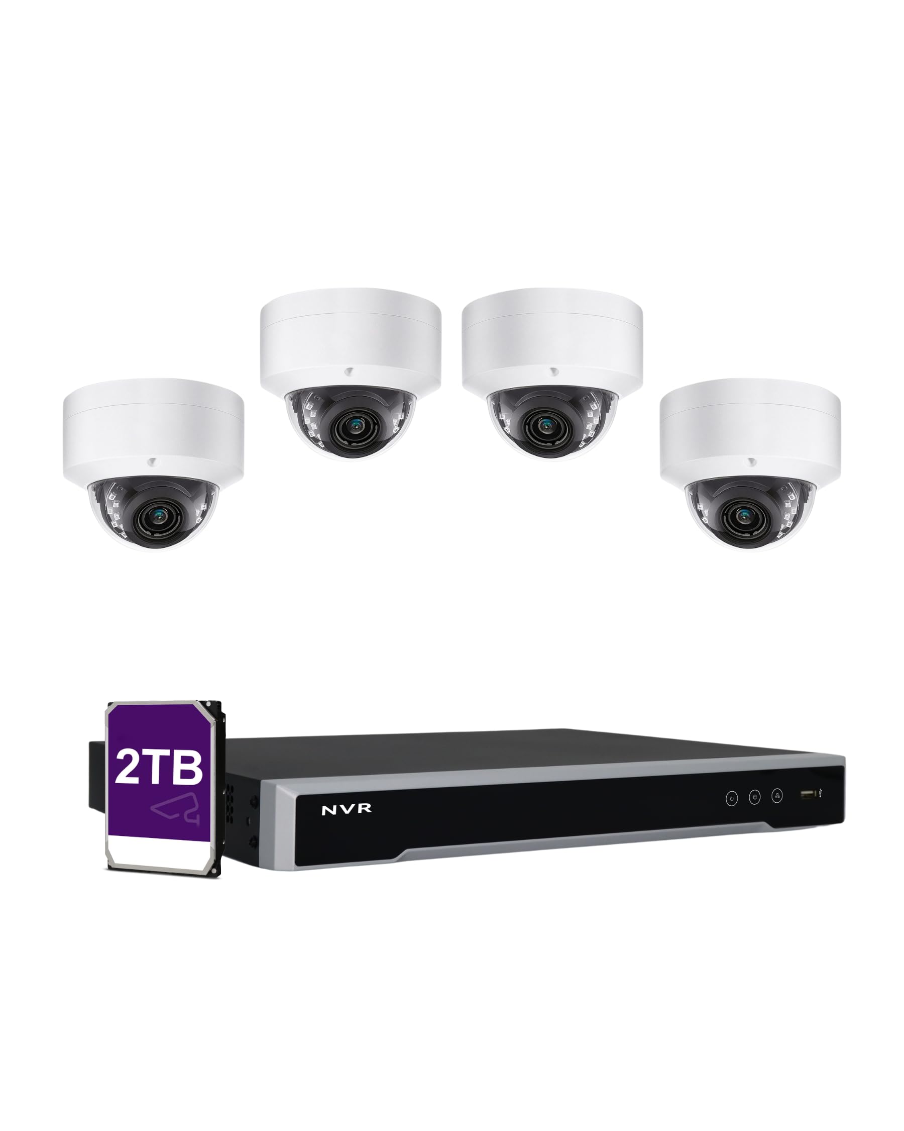 LINOVISION PoE Security Camera System with 8ch 4K POE NVR, (4) 4K Outdoor PoE Dome Cameras with Mic for One Way Audio, Hik Connect or Guarding Vision APP, 2TB HDD, for Business and Home Security