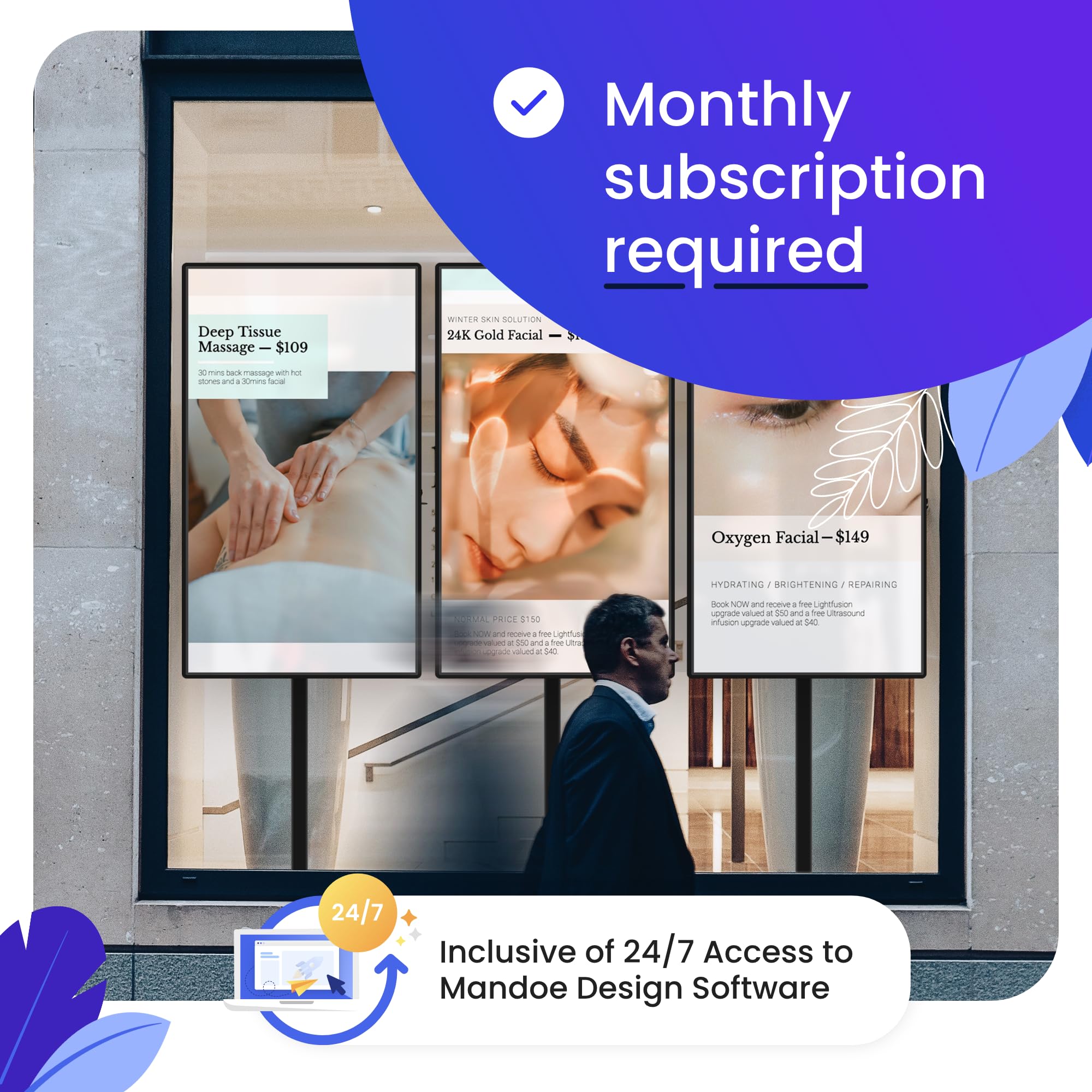 Mandoe Premium Digital Signage Displays - Digital Signage Player for Digital Menu Board, Electronic Menu Board and Digital Message Board. World-Class Templates & Easy To Use Setup
