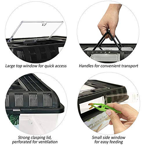 Exotic Nutrition Happy Habitat (Large) - Ventilated Enclosure & Breeder Box - for Live Feeder Insects, Reptiles, Amphibians & Other Small Pets - Durable Plastic Portable Terrarium