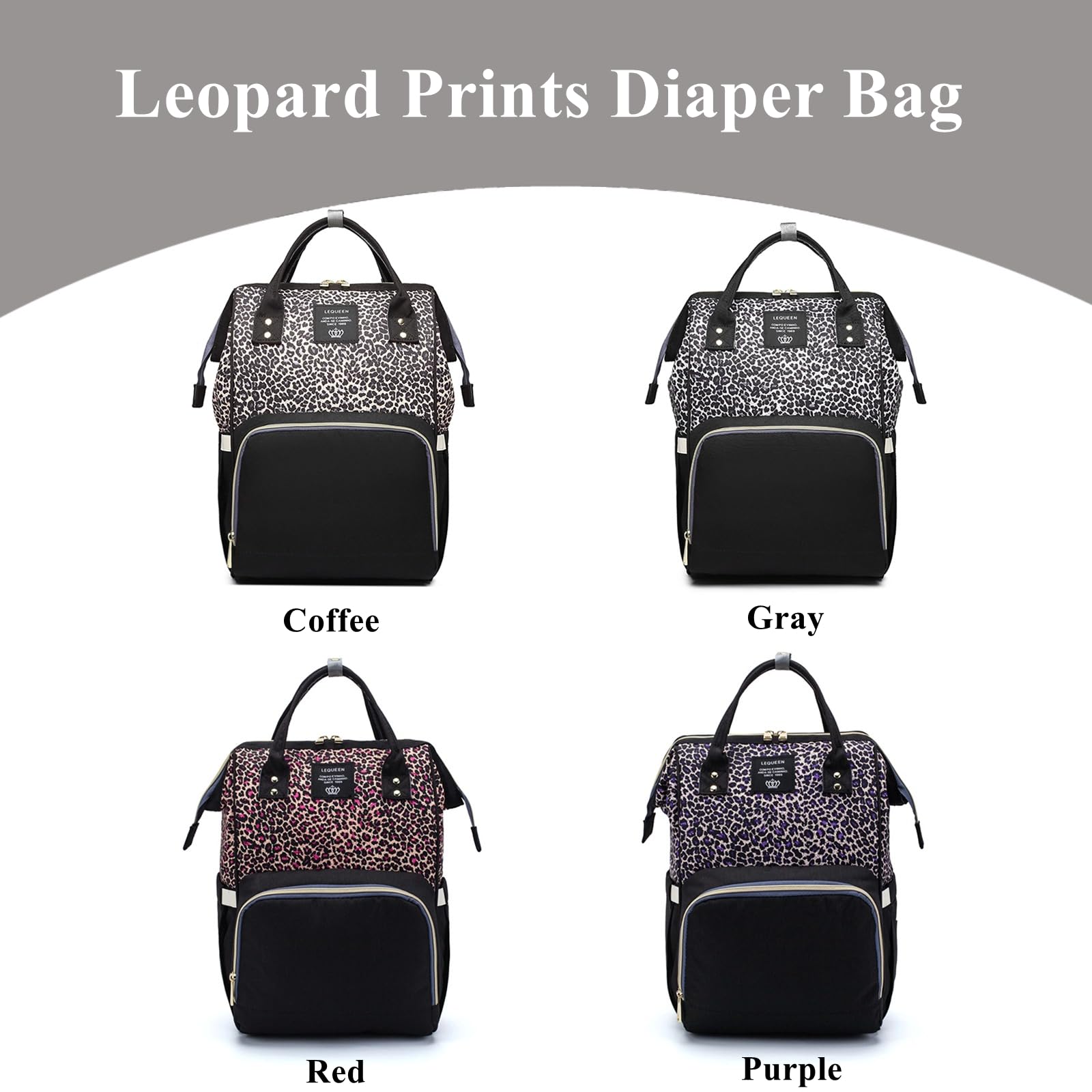 Armbq Leopard Print Diaper Bag Backpack Multi-Function Diaper Bag for Baby Care Waterproof Travel Baby Bag for Mom Gray