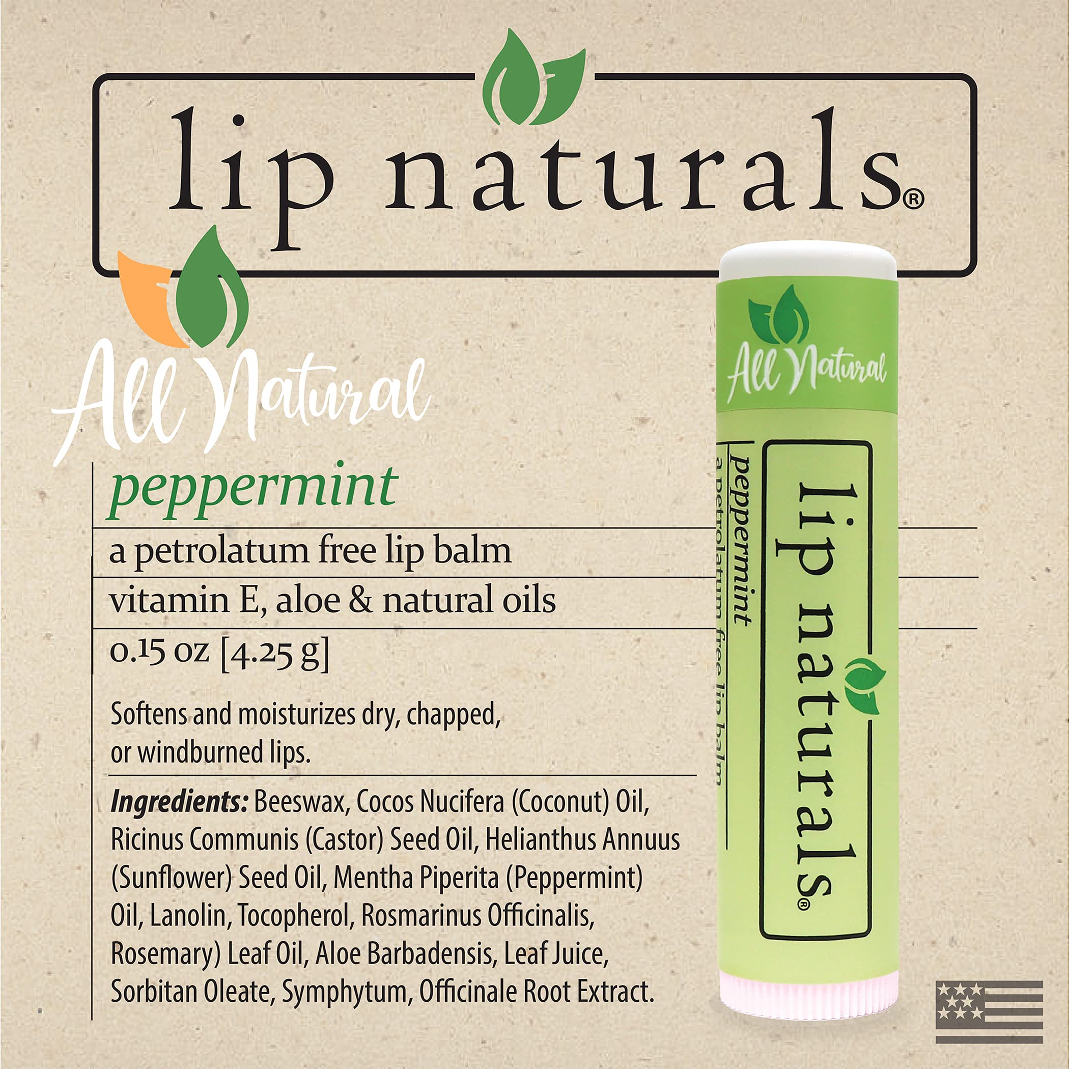 Lip Naturals® All Natural Lip Balm in a 6-Count Variety Pack: Mango, Peppermint, and Vanilla Flavors