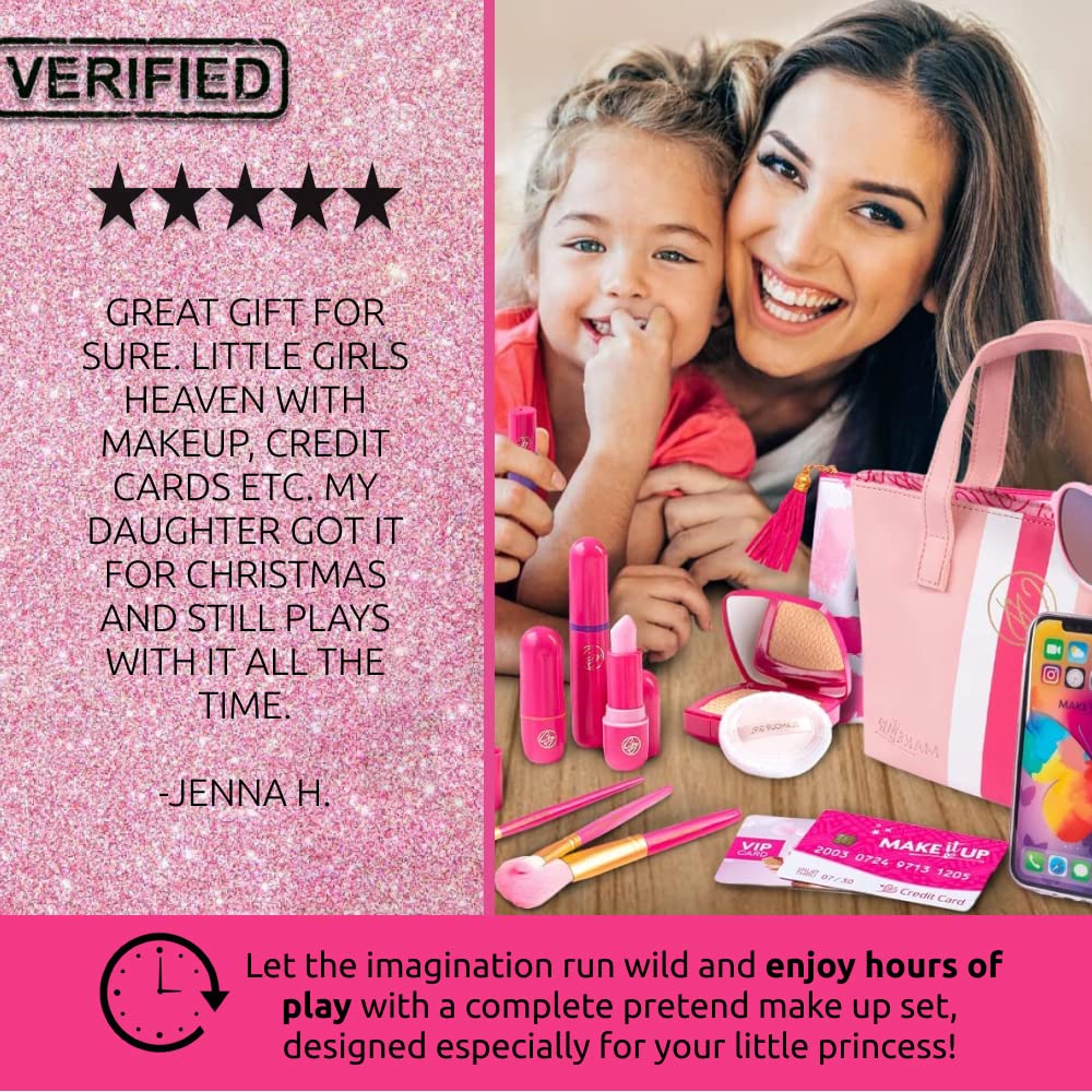 Make it Up, 20 Piece- Glamour Girl 2 in 1 Realistic Pretend Makeup Set + Purse & Toy Set (Not Real Makeup) [Toy]