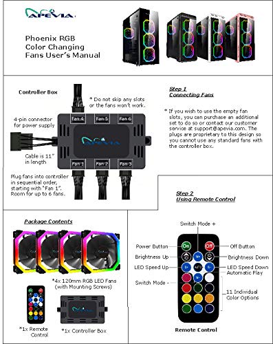 Apevia PN4-RGB Phoenix 120mm Dual-Ring RGB LED Fan for Gaming, 16x LEDs & 8X Anti-Vibration Rubber Pads (4-pk)