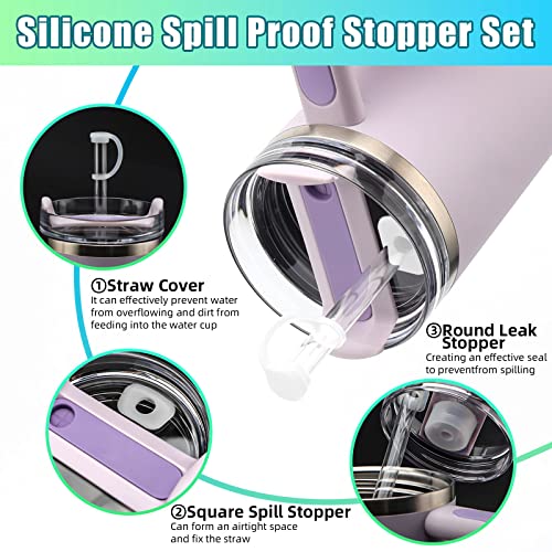 4 Sets Silicone Spill Stopper for Stanley 40/30 oz Quencher H2.0 Tumbler with Handle including 4 Straw Cover Sets 4 Round Leak Stoppers 4 Square Spill Stoppers for Stanley Cup Accessories Dust-proof