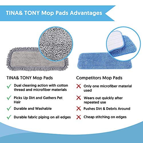 TINA&TONY Microfiber Spray Mop Replacement Heads 15.7", Washable Floor Cleaning Pads for Wet/Dust Mops Heads Refills Pads Compatible with Bona Floor Care System for Kitchen Home Floor Cleaning,5 Pack